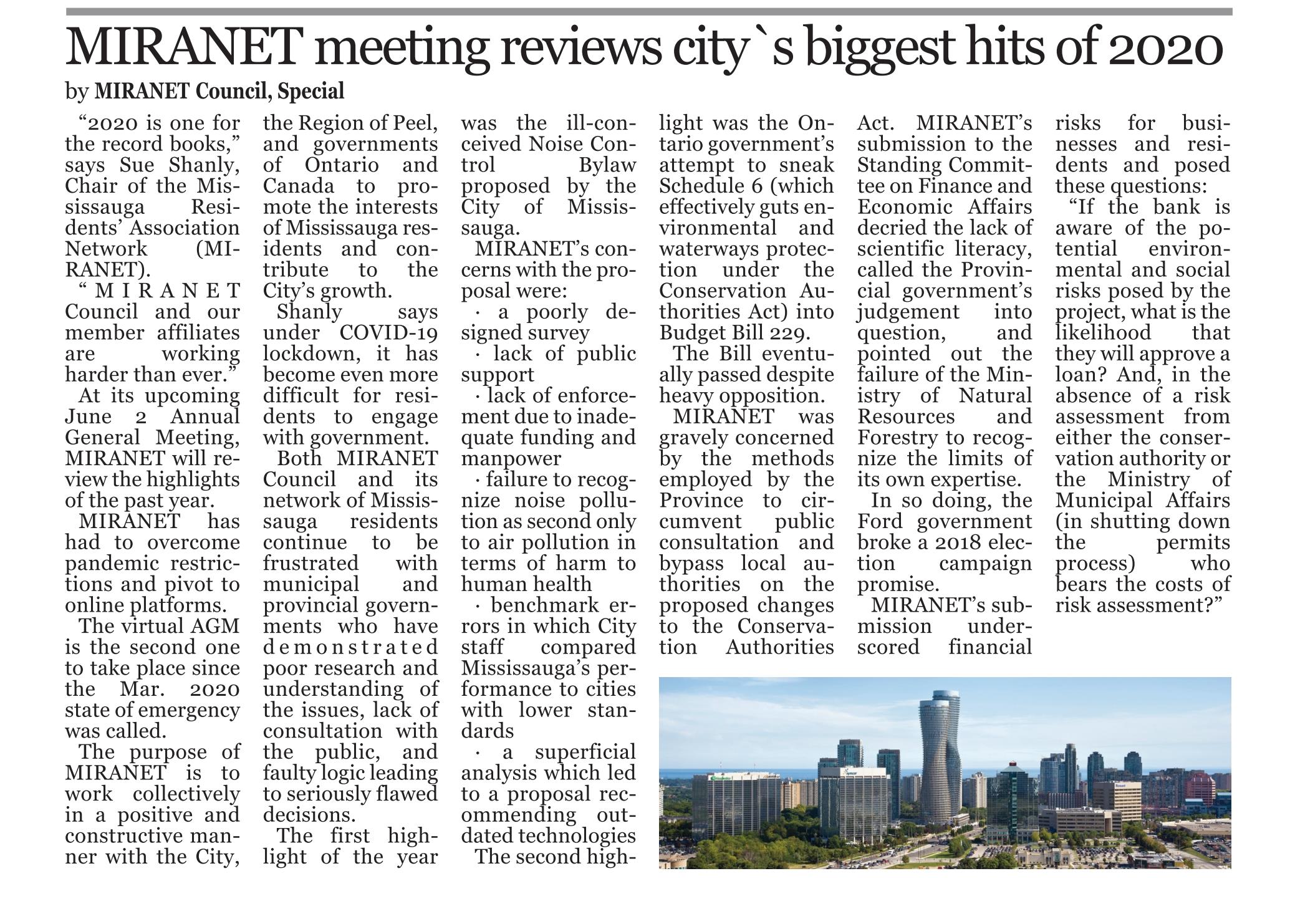 MIRANET reviews year ahead of its AGM | Mississauga Residents ...